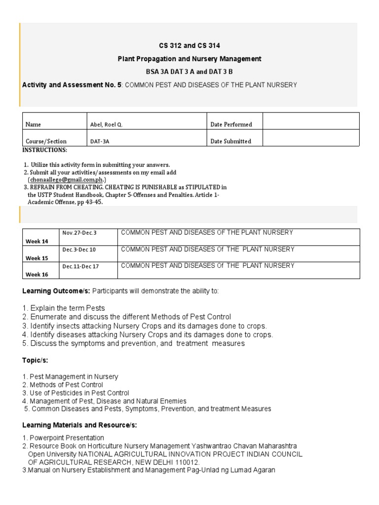 DAT-3A - ABEL - 5. Nursery ManagementActivity and Assessment | PDF ...