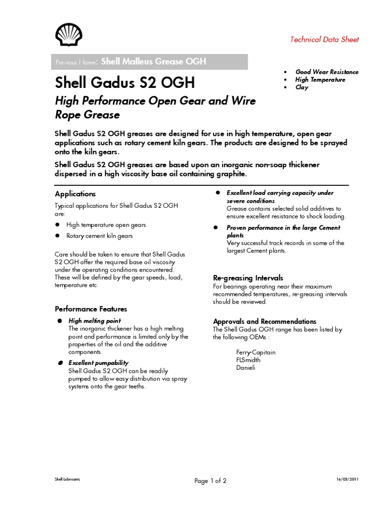 Shell Gadus S2 OGH: High Performance Open Gear and Wire Rope Grease ...