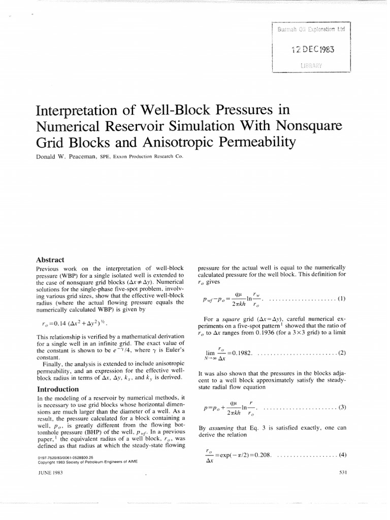 SPE010528 Well-Block Pressures in Non-Square Grid Blocks | PDF