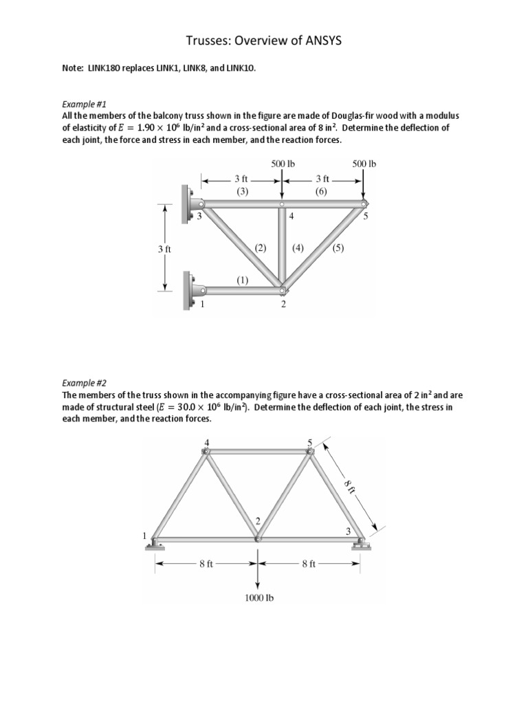 Trusses, ANSYS Example #1 - #2 | PDF
