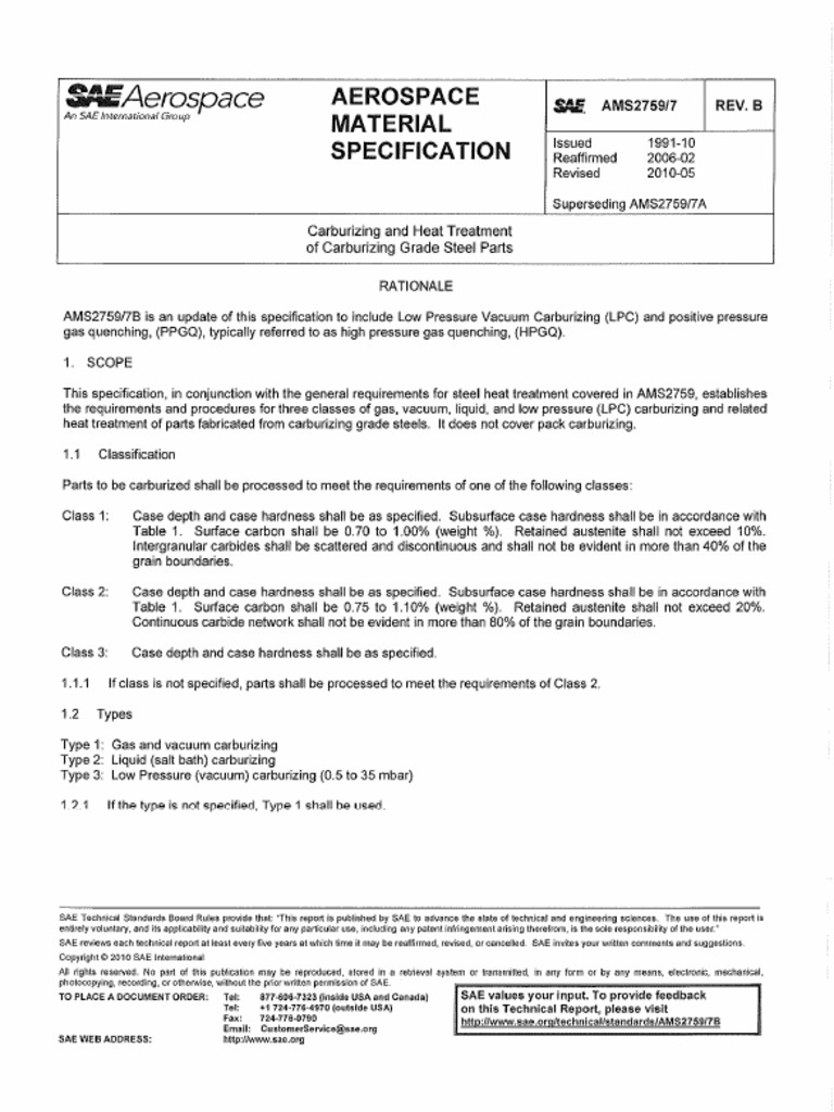 AMS 2759 7B Gas and Vacuum Carburizing Rev.B | PDF