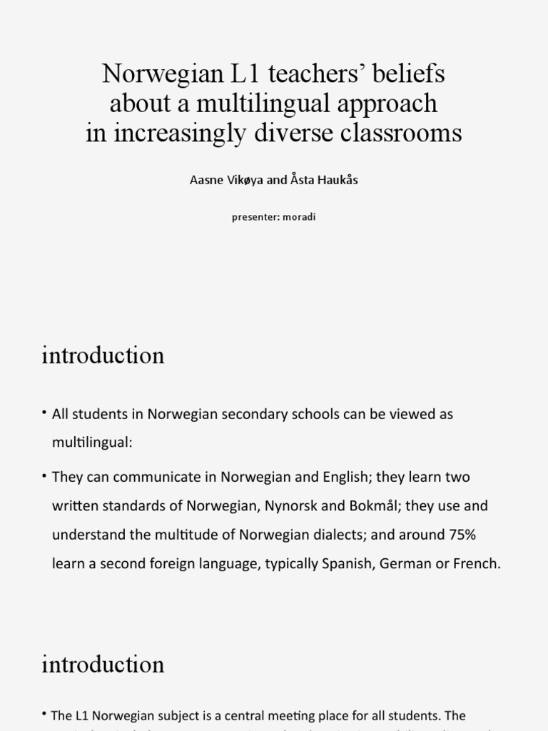 Norwegian L1 Teachers' Beliefs About A Multilingual Approach in ...