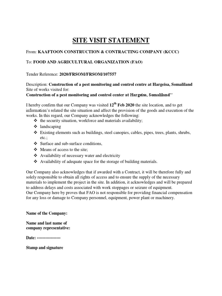 Site Visit Statement Form | PDF