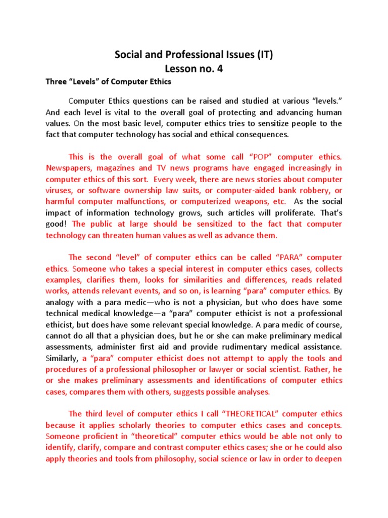 Three Levels of Computer Ethics: Sensitivity, Preliminary Assessment ...