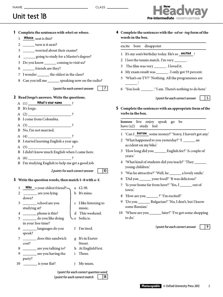 Unit Test 1B: English Grammar Practice | PDF | English Language