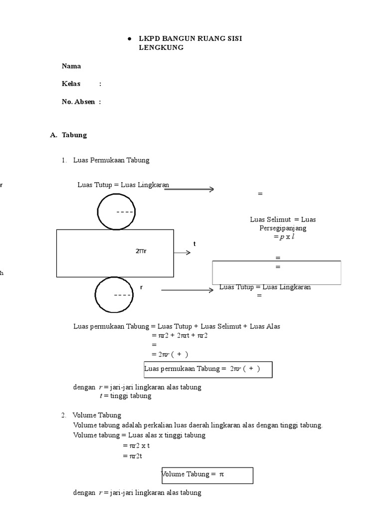 LKPD BRSL LP Tabung Dan Kerucut | PDF | Sains & Matematika