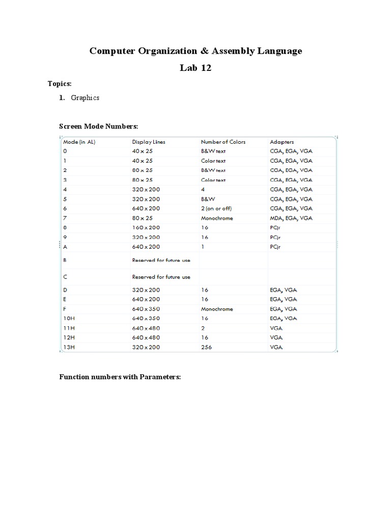 Computer Organization & Assembly Language Lab 12: Topics: 1. Graphics | PDF