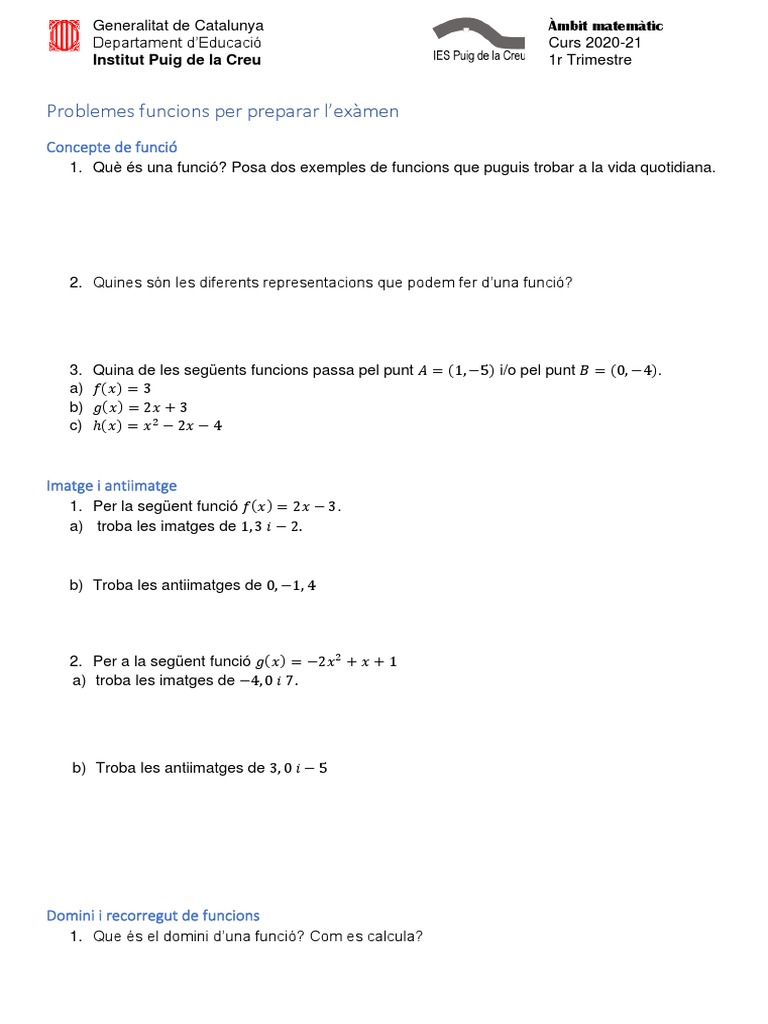 Dossier Funcions Examen 1r Trimestre | PDF