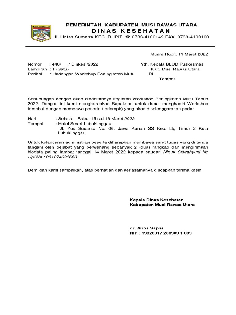 Surat Undangan Workshop Mutu Dan Ppi | PDF