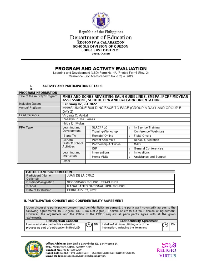 Department of Education: Program and Activity Evaluation | PDF ...