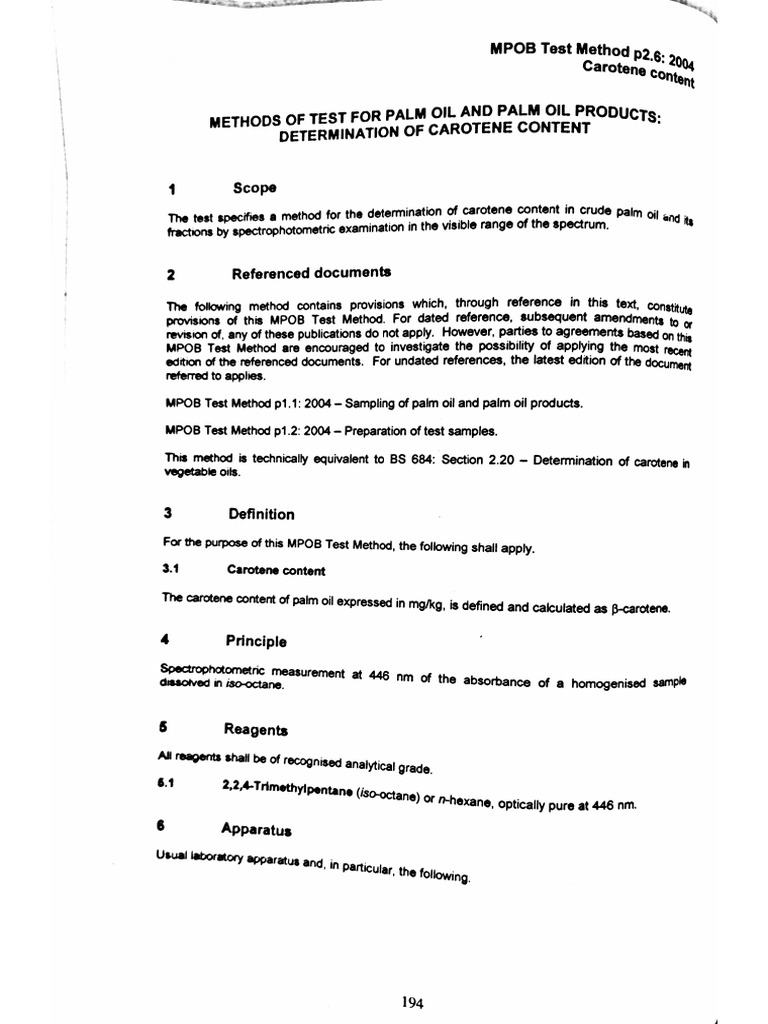 MPOB p2.6 Beta Carotene | PDF