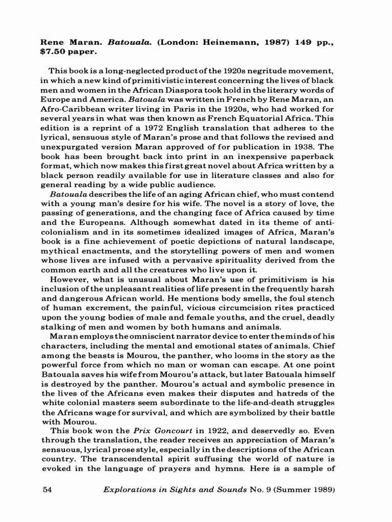 (Review Of) Rene Maran. Batouala | PDF