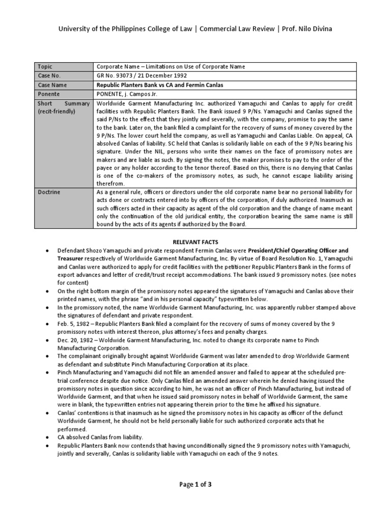 Corporate Name Liability in Promissory Notes | PDF | Legal Liability ...