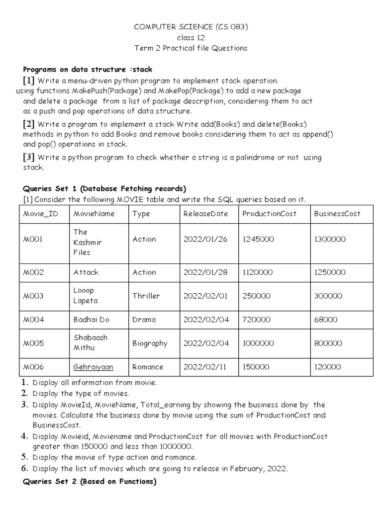 Xii-Cs Term-2 Practical File | PDF | Table (Database) | Databases