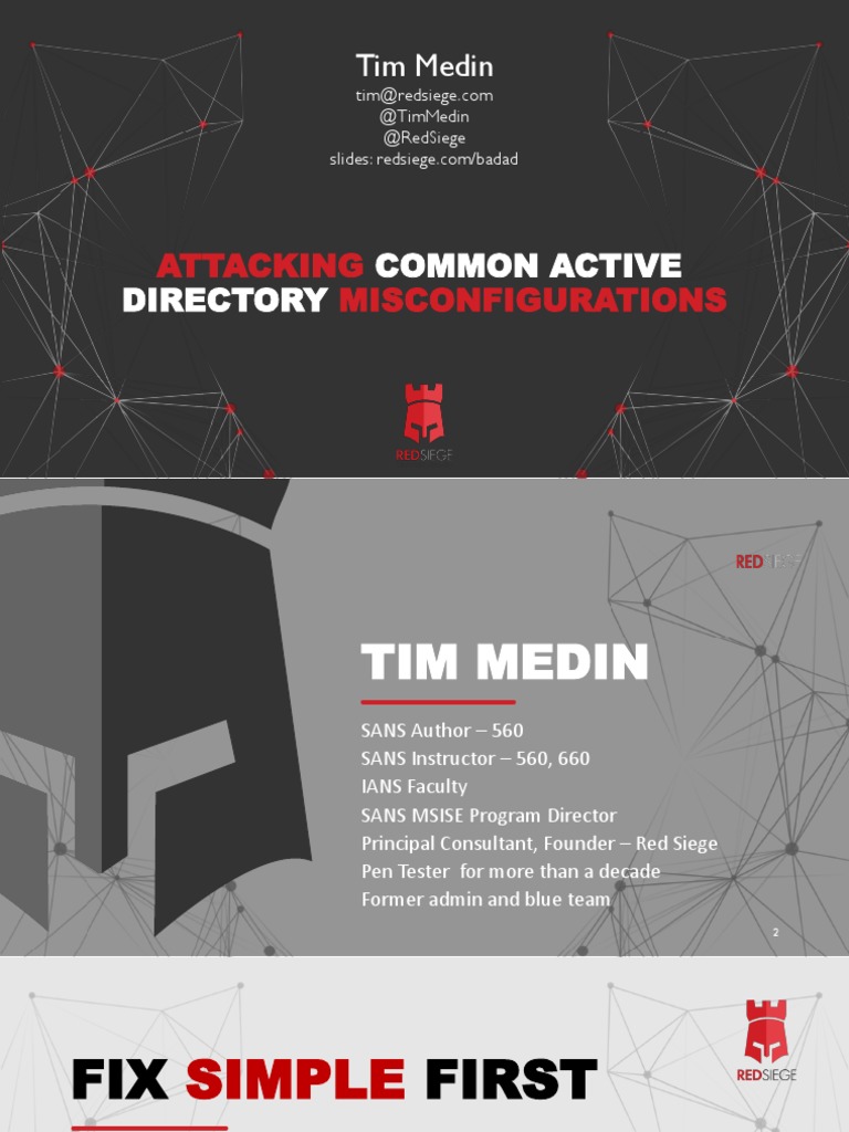 Tim Medin: Attacking Misconfigurations | PDF | Password | Software