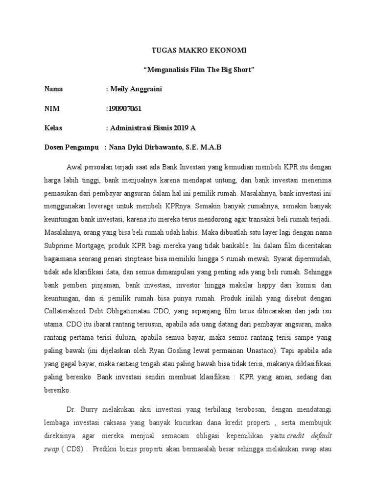 Analisis Film The Big Short | PDF