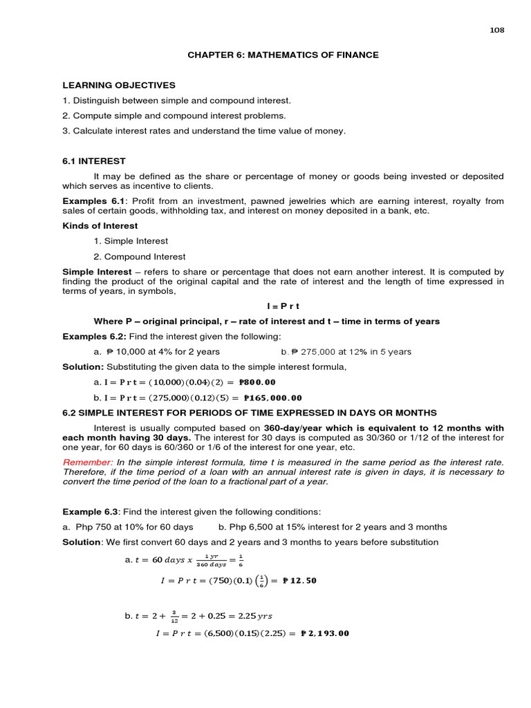 Chapter 6 Math of Finance | PDF | Interest | Present Value