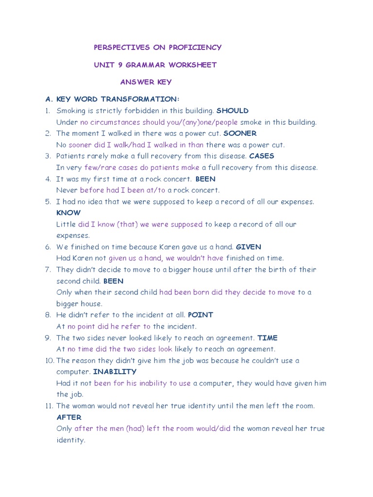 Unit 9 Grammar Answer Key | PDF