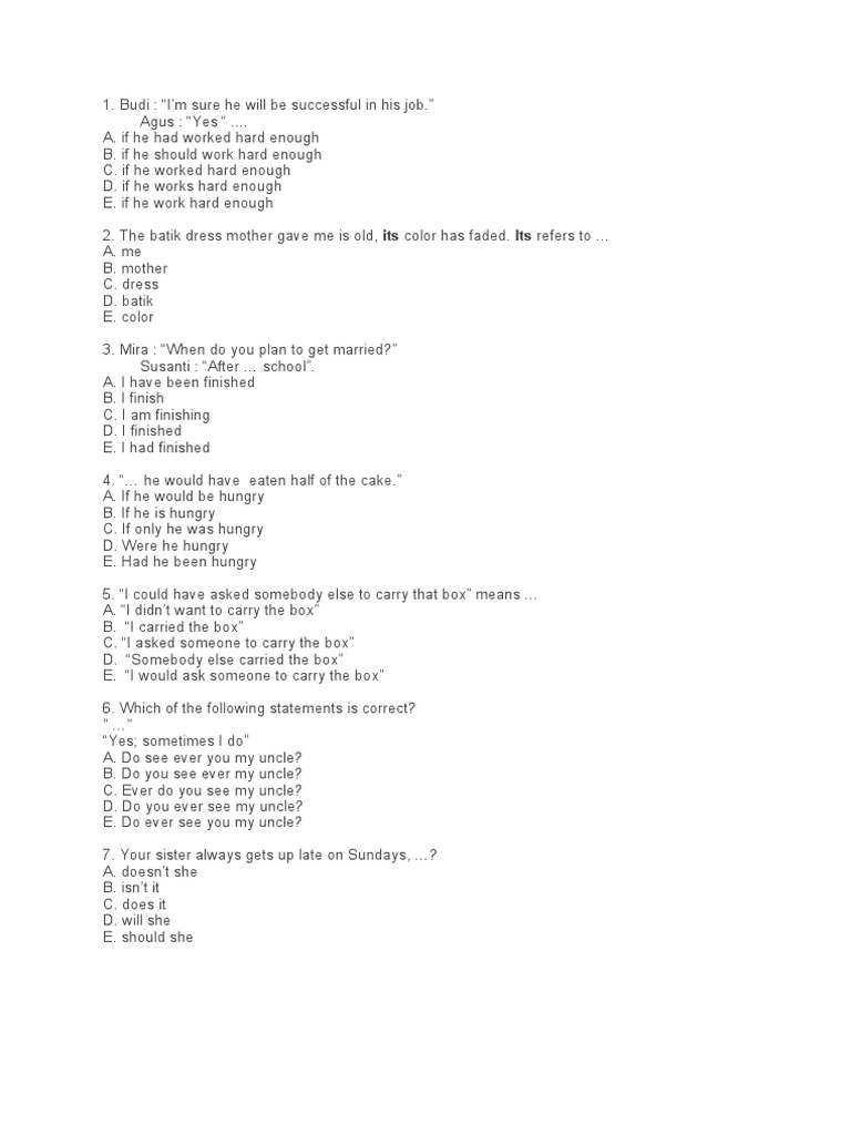 English Grammar Test Answers | PDF