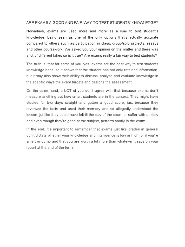 Are Exams A Good and Fair Way To Test Students | PDF