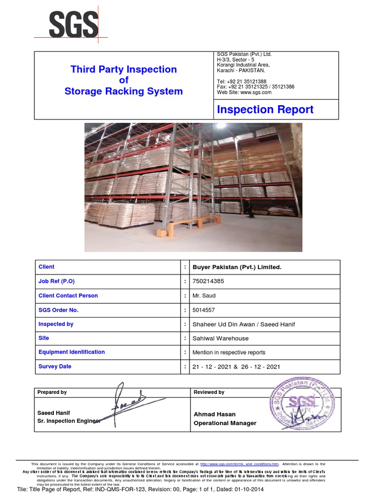 Pallet-Racking System Test Report by SGS - Sahiwal Warehouse Hall C ...