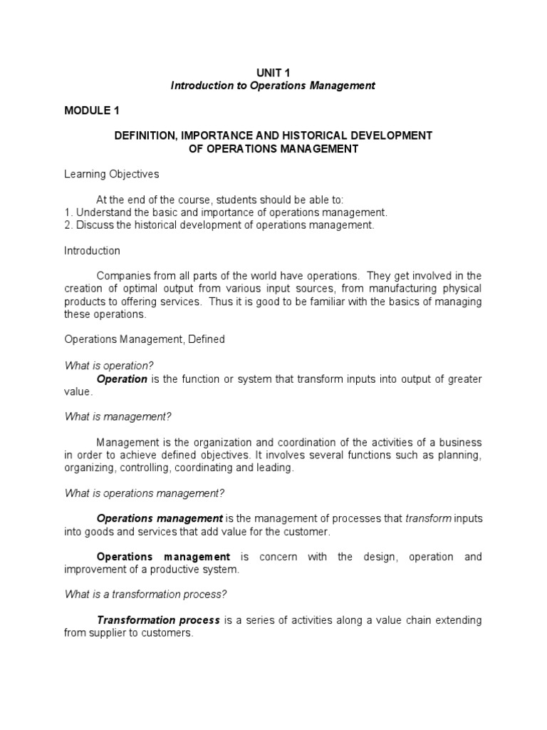 Module 1 Operations Management Pdf Operations Management Lean