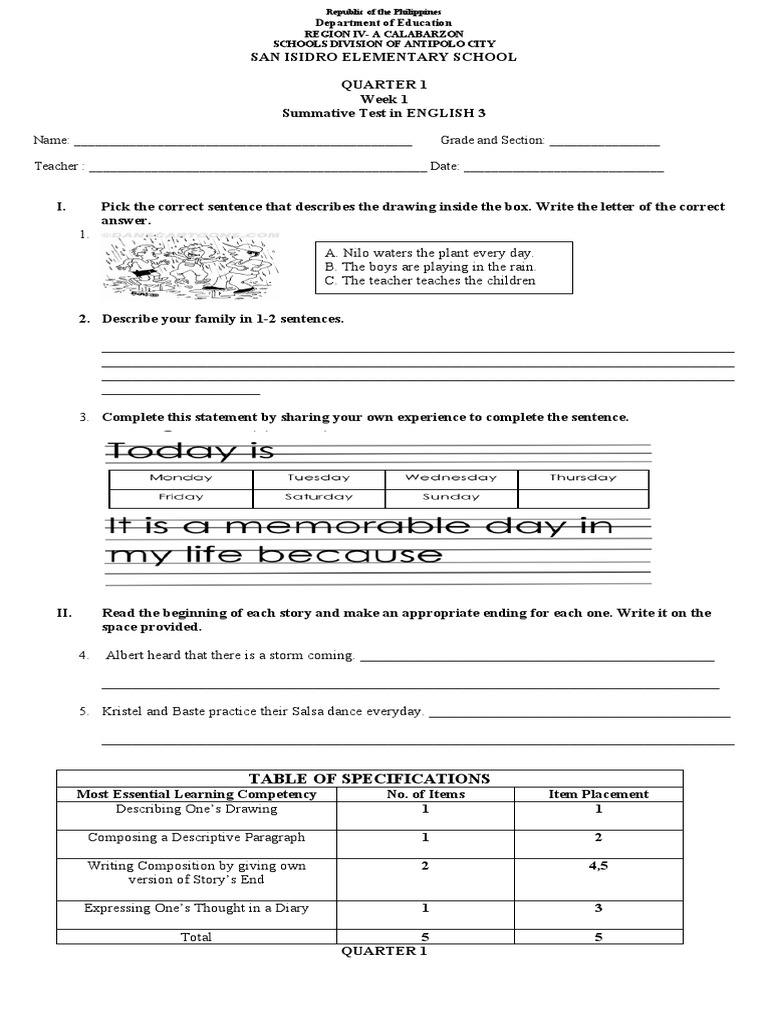 Summative-Test-Q1-English3-With Tos | PDF | Language Arts & Discipline ...