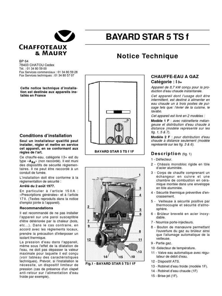 Notice technique chauffe-eau Bayard Star 5 | PDF | Robinet (plomberie ...