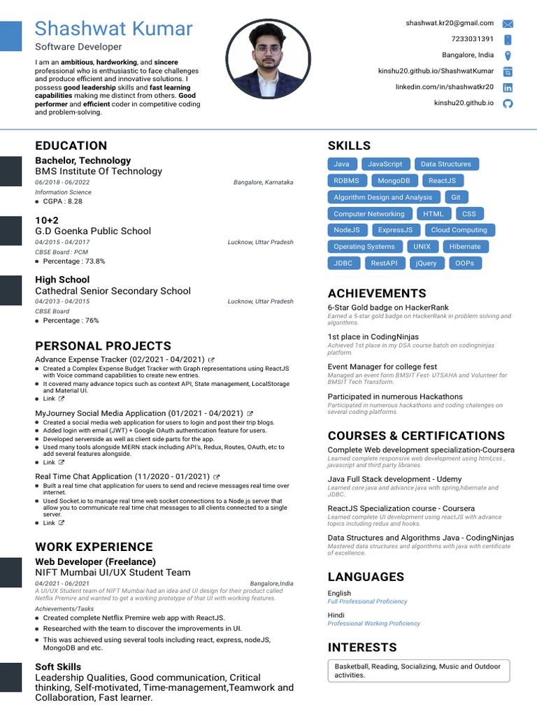 Shashwat Kumar: Education Skills | PDF | Web Application | World Wide Web