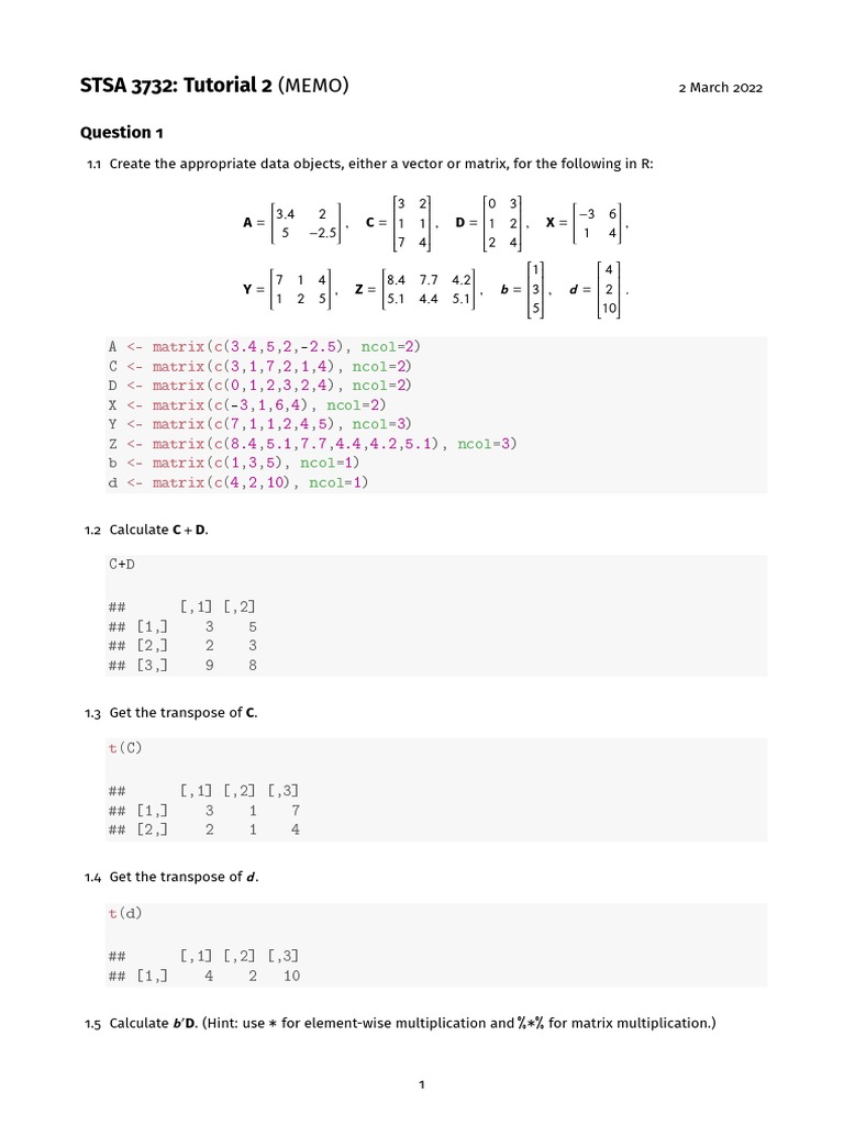 STSA 3732: Tutorial 2 (MEMO) : Matrix C Matrix C Matrix C Matrix C ...