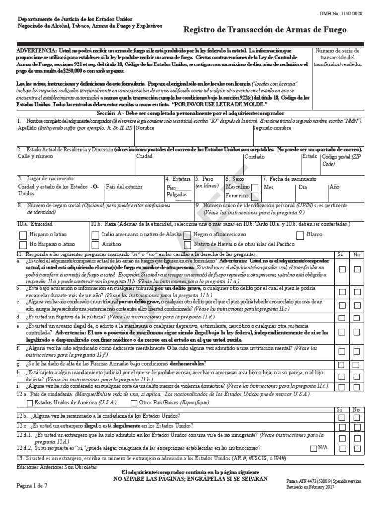 Proposed Spanish Version of Form 4473 5300.9 0 | PDF | Los Estados ...