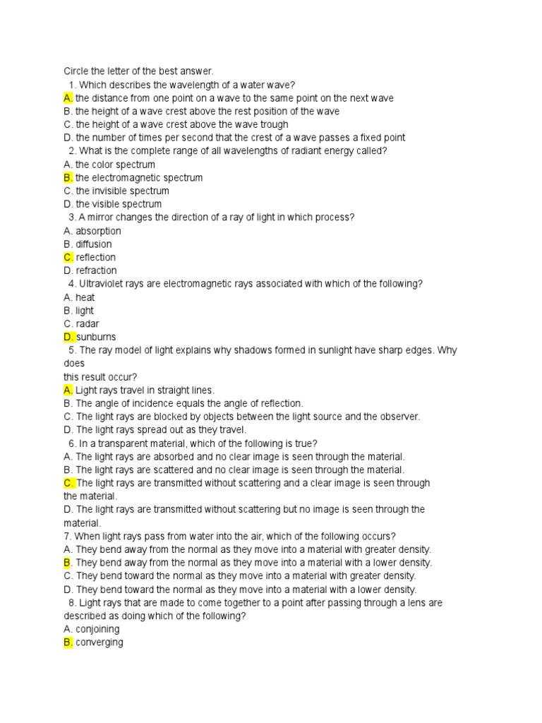 Light Revision Worksheet WS 1 | PDF | Reflection (Physics) | Light