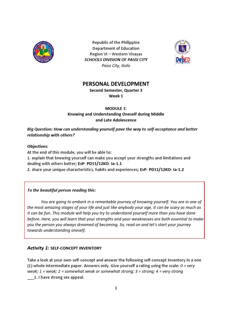 Perdev Module 1 Week 1 1 | PDF | Self | Self Concept