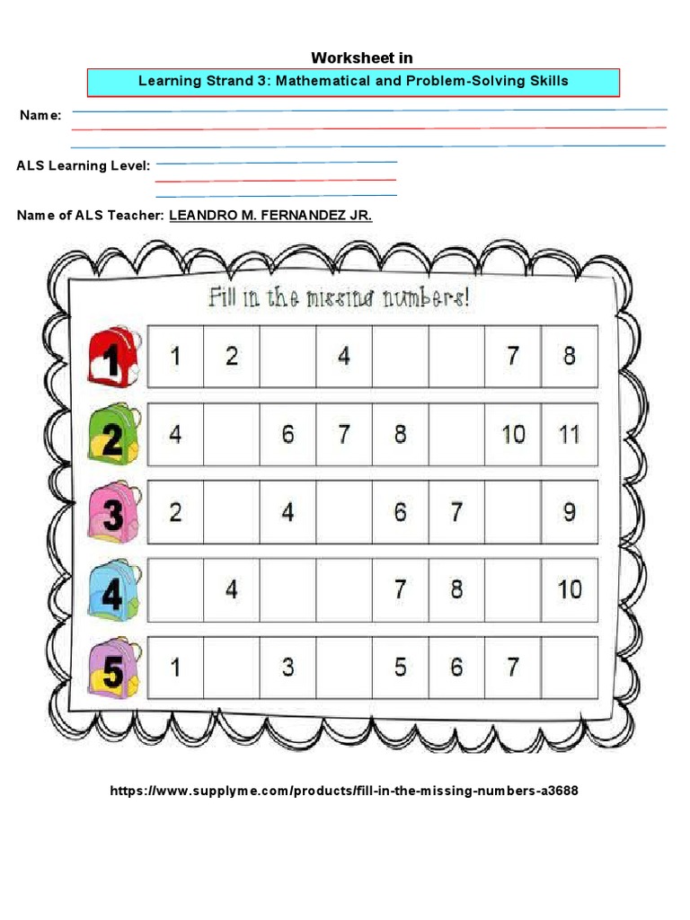 Worksheet In: Learning Strand 3: Mathematical and Problem-Solving ...