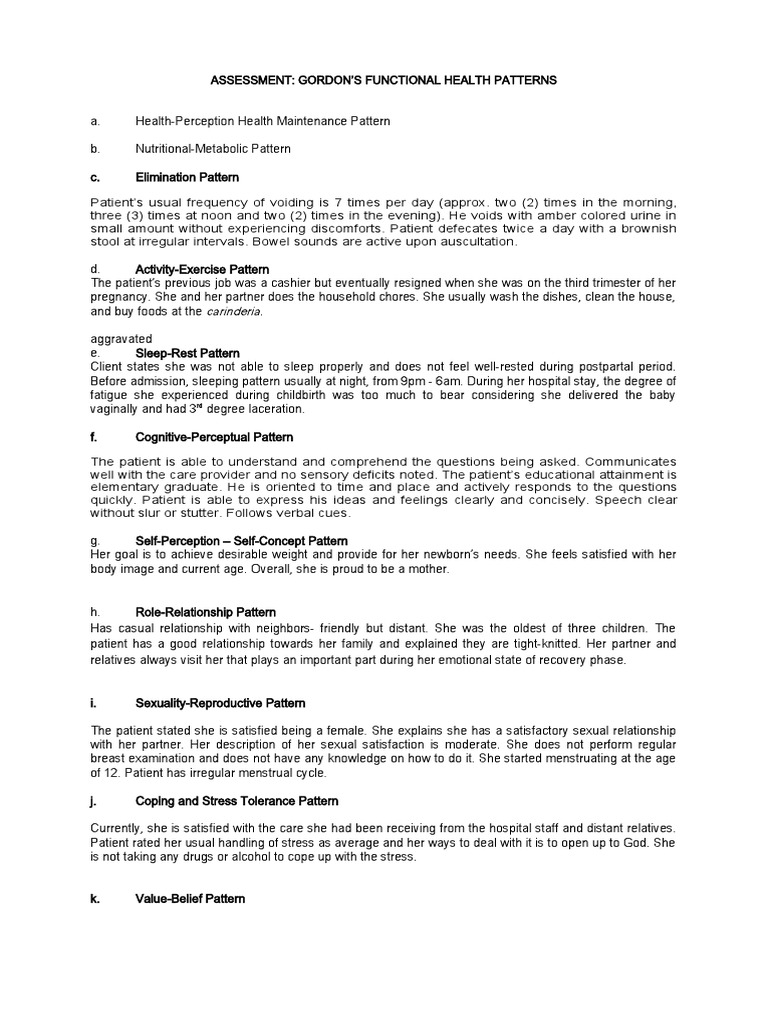 Assessment: Gordon'S Functional Health Patterns | PDF | Menstruation ...