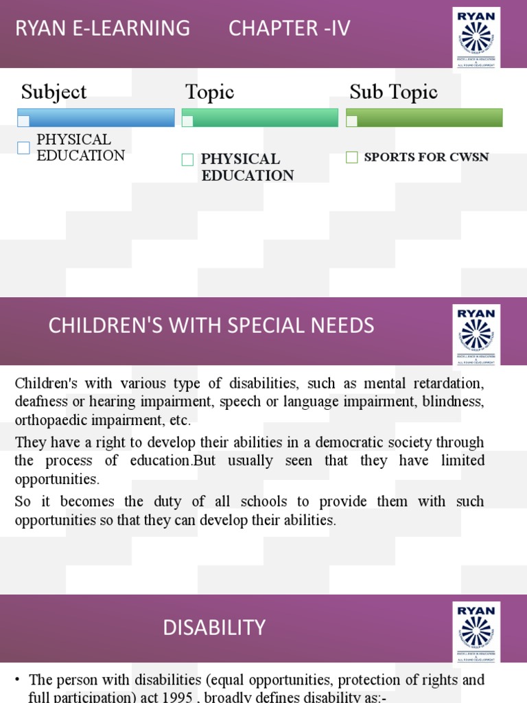 Subject Topic Sub Topic: Ryan E-Learning Chapter - Iv | PDF | Paralympic Games | Inclusion ...