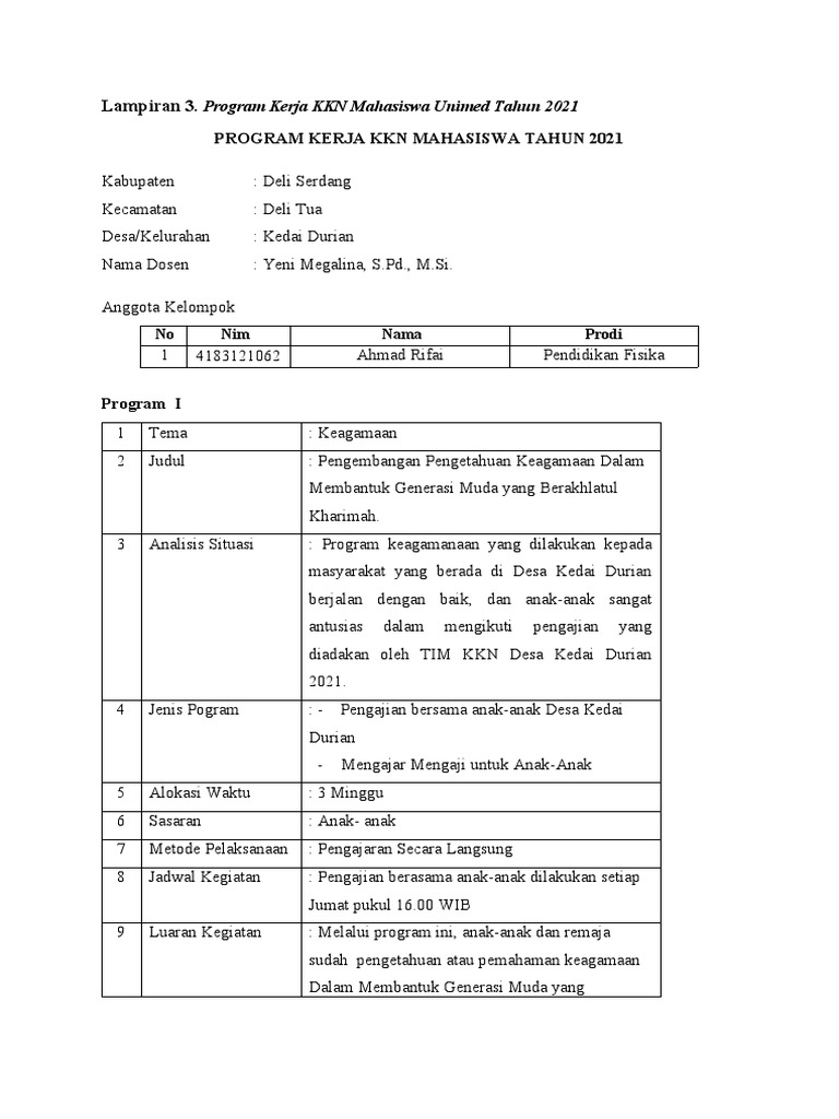 Lampiran 3 Program Kerja KKN | PDF