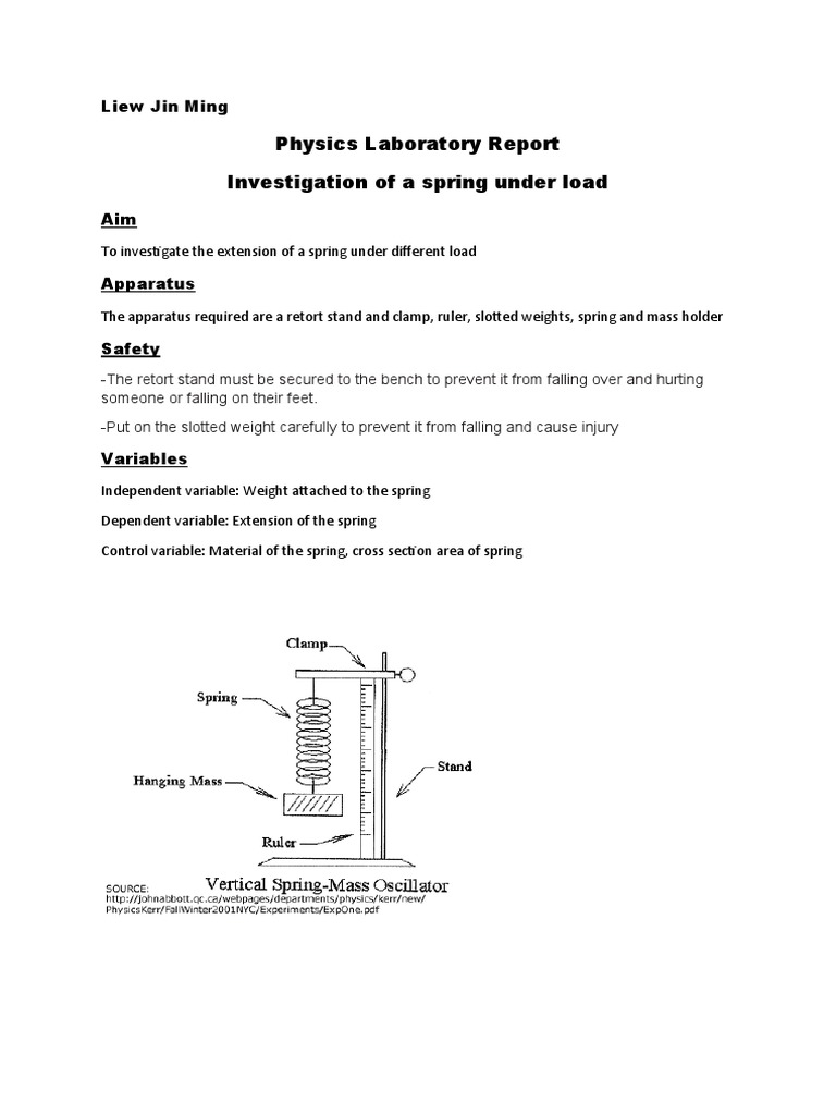 Physics Laboratory Report Investigation of A Spring Under Load | PDF ...