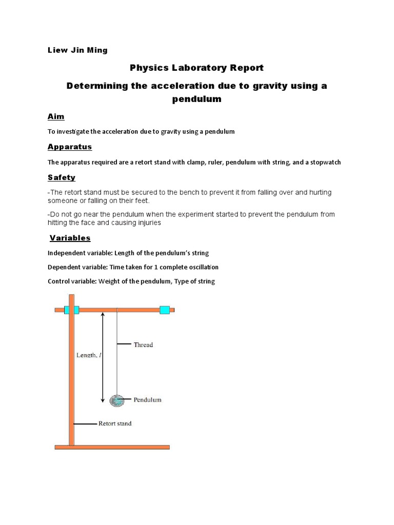 Physics Laboratory Report Determining The Acceleration Due To Gravity ...