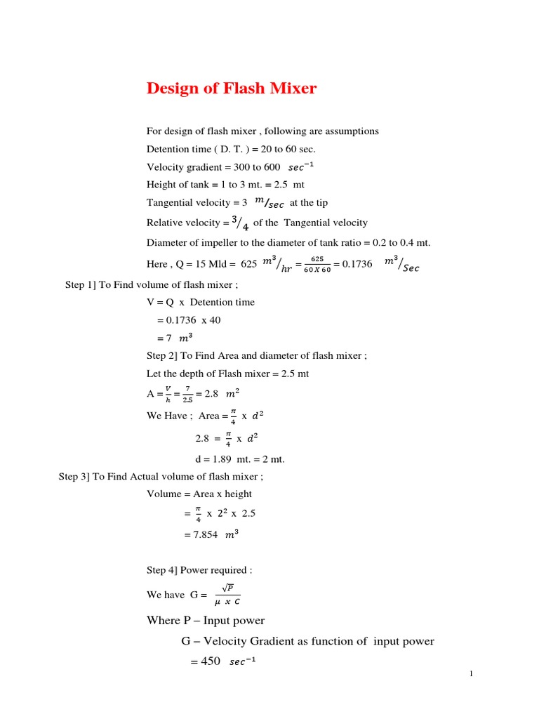 Design of Flash Mixer - PDF | PDF | Dynamics (Mechanics) | Continuum ...