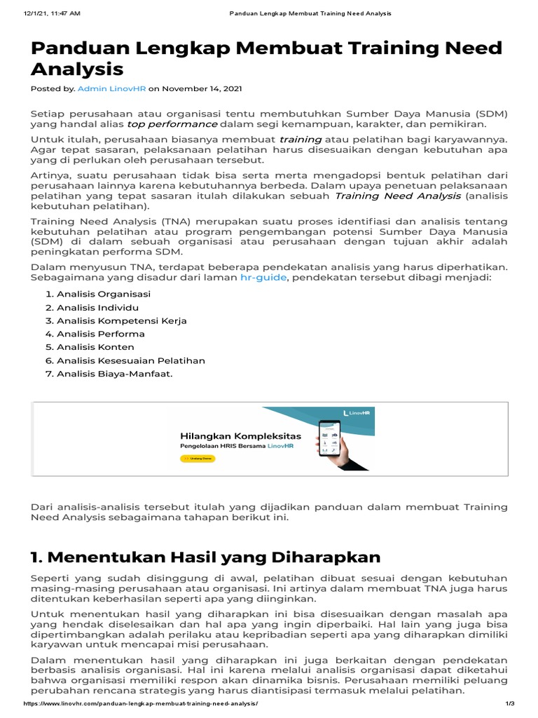 Panduan Lengkap Membuat Training Need Analysis | PDF