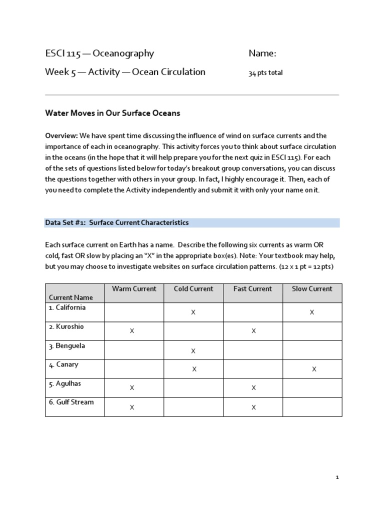 ESCI 115 - Oceanography Name: Week 5 - Activity - Ocean Circulation ...