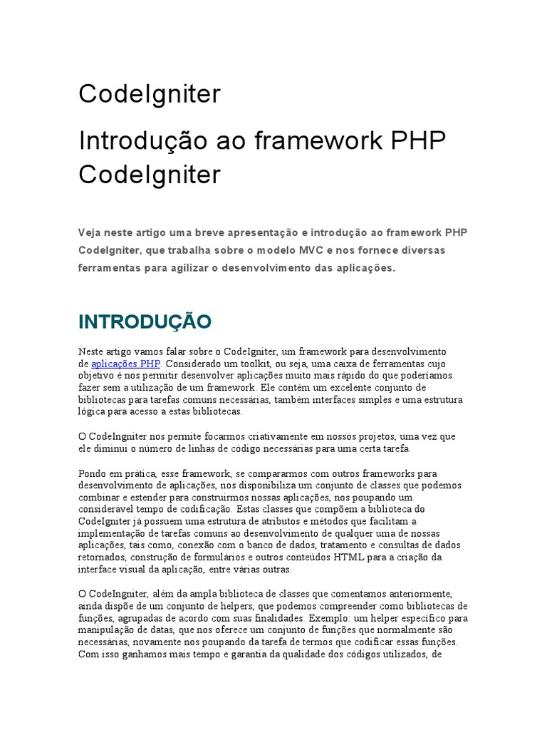 Code Igniter | PDF | Model-View – Controller (MVC) | Framework de software