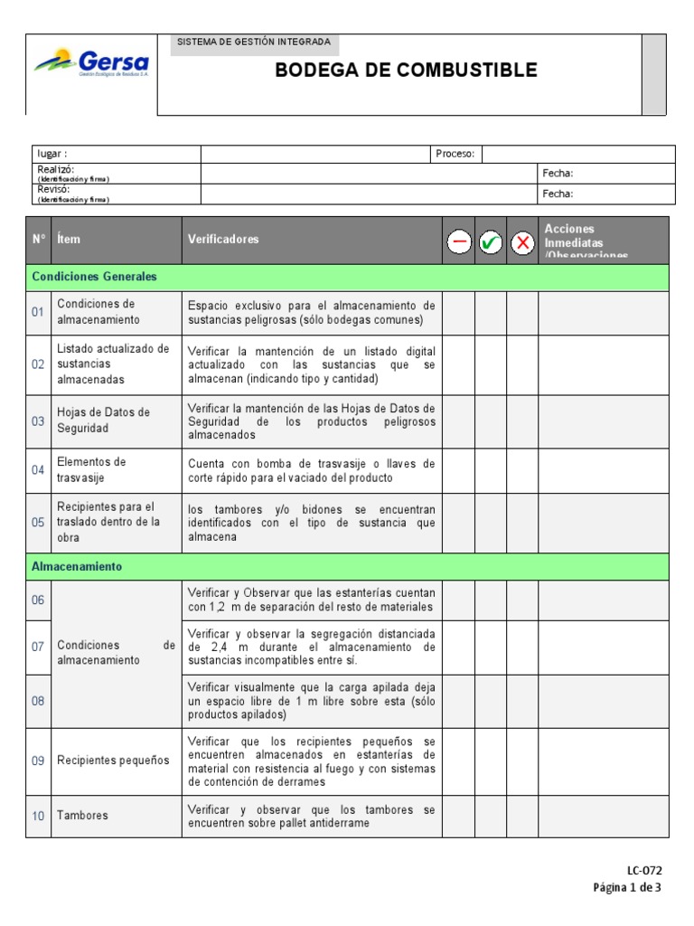 22 - Check List Bodega Sustancias Peligrosas | PDF