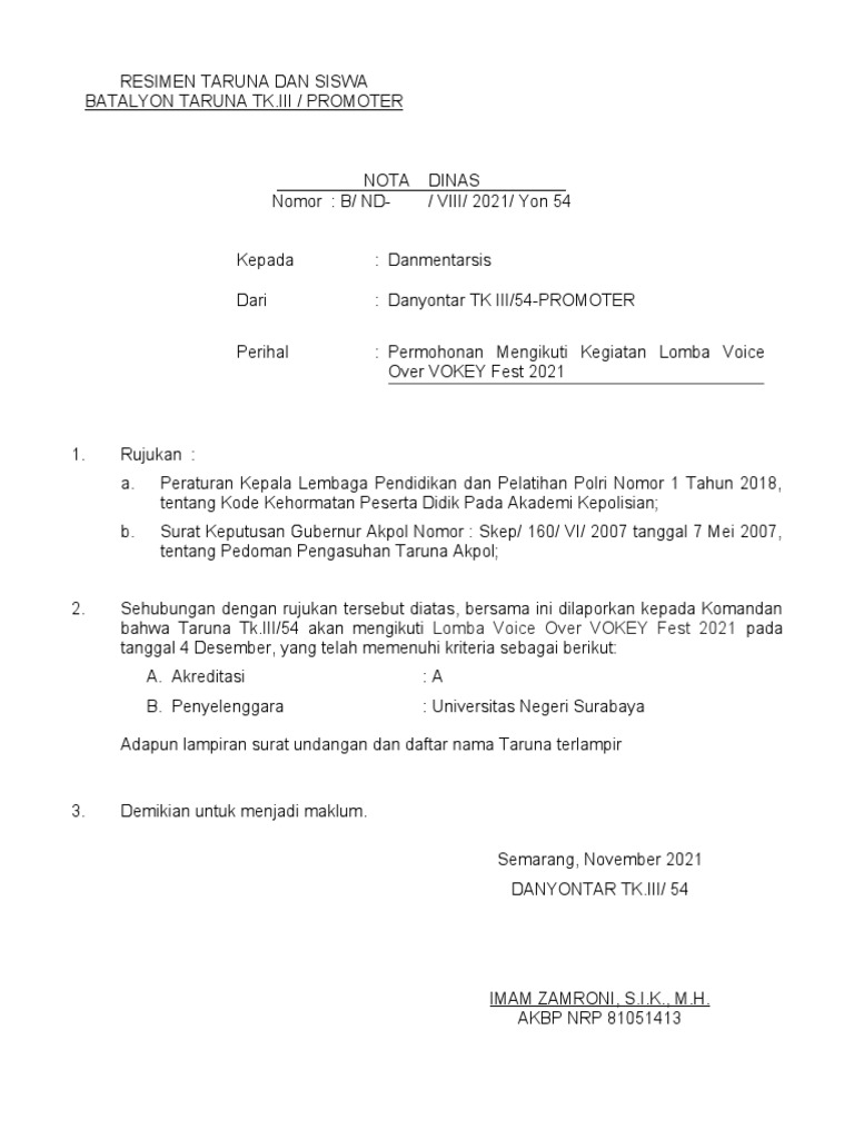 Nota Dinas Lomba Voice Over | PDF