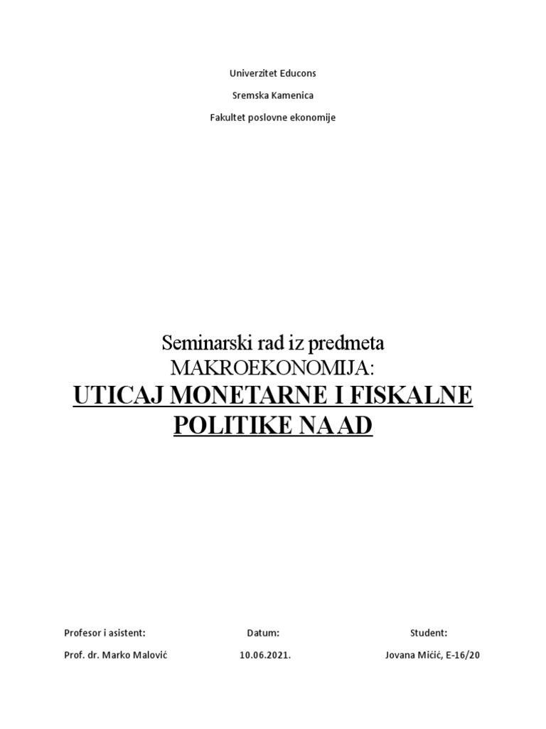 Seminarski Rad Iz Makroekonomije | PDF