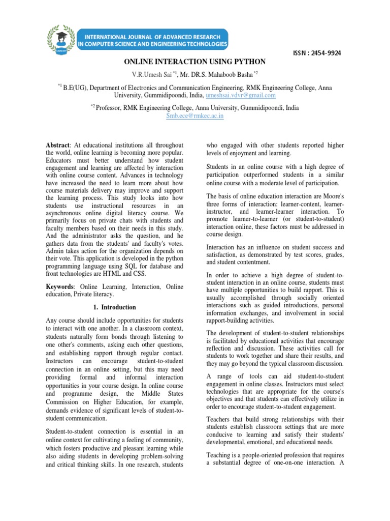 Online Interaction Using Python | PDF | Educational Technology | Teachers