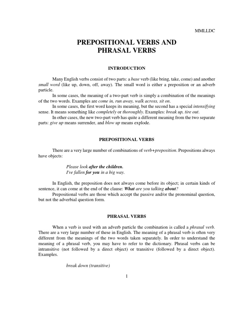 Prepositional Verbs and Phrasal Verbs | PDF | Preposition And ...