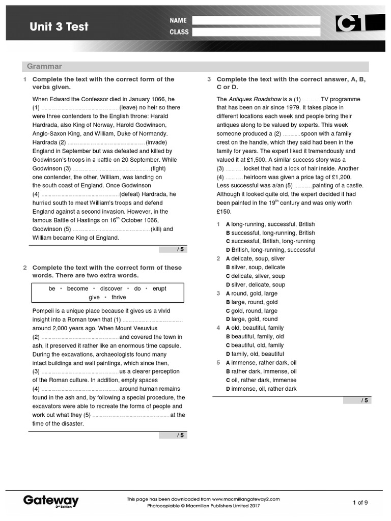 C1 UNIT 3 Test | PDF