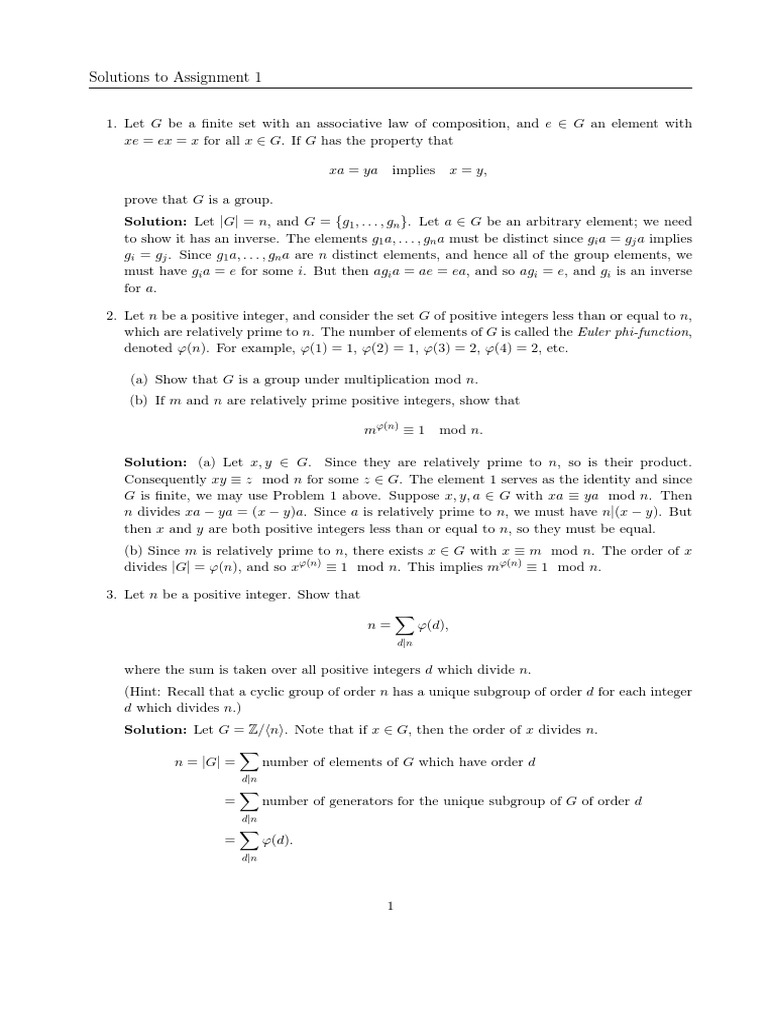 Sol 1 | PDF | Group (Mathematics) | Index Of A Subgroup